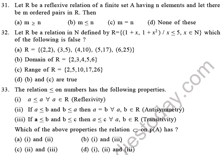 JEE Mathematics Relation and Functions MCQs Set C with Answers